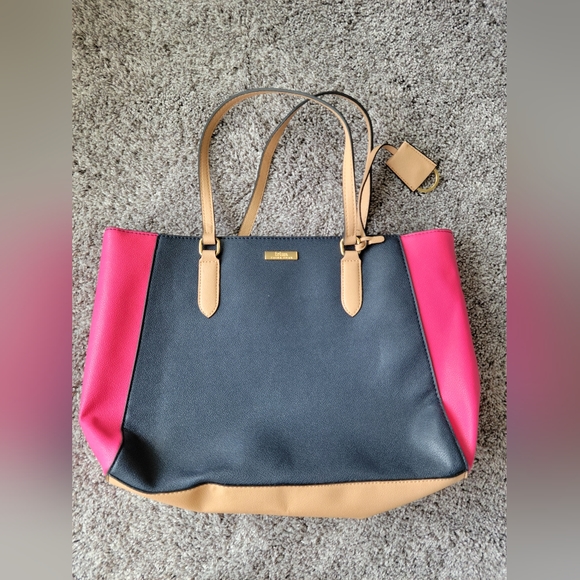 Trina Turk | Bags | Trina Turk Colorblock Pink Blue Beige Handbag Tote ...